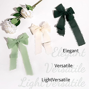 HTVRONT Chiffon Silk Ribbon 1.5" x 7Yd Soft Handmade Fringe Frayed Edged Baby Shower Bridal Bouquets Wedding Invitation Decor (Cream & Green)