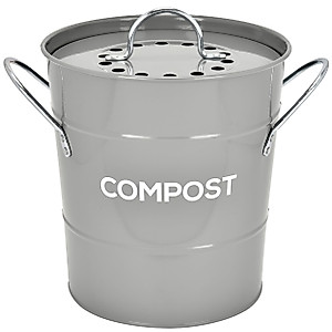 Spigo Indoor Kitchen Compost BIN, Great for Food Scraps, Includes Charcoal Filter for Odor Absorbing, Removable Clean Plastic Bucket, Handles, Durable Stainless Retro Design, 1 Gallon, Grey