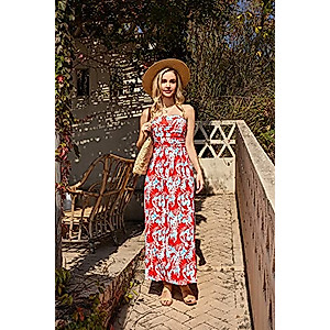 GRACE KARIN Women Strapless Casual Loose Ruched Long Maxi Dress with Pockets Blue White