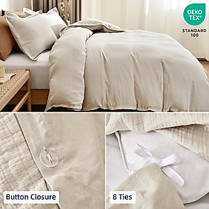 PHF 100% Cotton Muslin Duvet Cover Set King Size, Breathable Linen Like Guaze Textured Bedding Comforter Cover Set 3 Pieces for All Season, Soft Duvet Cover with 2 Pillow Shams, 104"x90", Natural