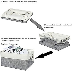 Hiwxyza Large Fabric Storage BoxesToy Baskets, Decorative Baskets with Handles, Collapsible Baskets for Organizing, Storage Baskets for Shelves, Toys, Clothes, Office (Grey/ White, 3 Pack)