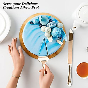Homi styles Metallic Rose Copper Gold Stainless Steel Cake Serving Set - Cake Knife and Server - Cake Serving Set With Serrated Blade for Easier Cutting - Holidays, Birthdays, Wedding, Anniversary