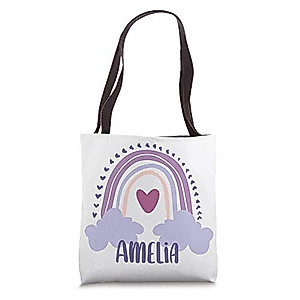 Amelia Personalized Custom Name Rainbow Cute Colorful Tote Bag