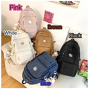 Romlvy Kawaii Backpack with Cute Accessories Classic Multi Pockets Large Capacity Daypack Practical Aesthetic Backpack (Black)