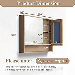 Bumblr Bathroom Medicine Cabinet with Mirror, Bathroom Wall Cabinet with Storage Over Toilet, Medicine Cabinet Organizer with 2 Doors for Laundry Room, Entryway, Bedroom, Dark Woodgrain, 36" x 30"