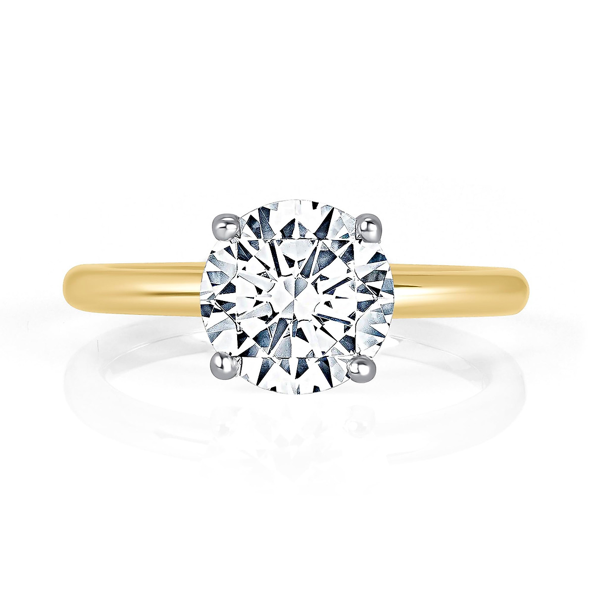 Beverly Hills Jewelers 1 Carat Round Brilliant Moissanite Solitaire Engagement Ring for Women I 14k Yellow Gold Ring (G-H, VS, cttw, DEW) 4-Prong Promise Anniversary Wedding Ring Size 9 Made in USA