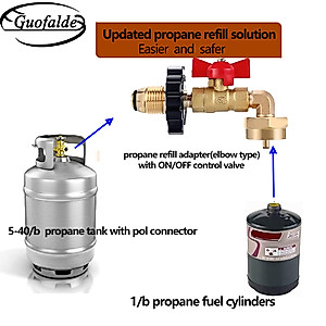GUOFALDE 90 Degrees POL Propane Refill Elbow Adapter, Propane Refill Pressure Adapter with ON-Off Control Valve, for Camping Grill 1 LB Tank Cylinder 5-40LBS Cylinde