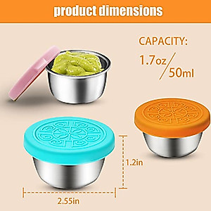Stainless Salad Dressing Container to Go,6x1.7 oz Reusable Small Containers with Lids, Fits in Bento Box for Lunch,Stainless Steel Condiment Cup,Premium Silicone,Leakproof Dipping Sauce Cups
