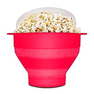 KUFUNG Kitchen Microwave Popcorn Popper Collapsible, BPA Free Silicone Popcorn Popper Microwave Collapsible Bowl, Quick & Easy Popcorn Popper Silicone Microwave (S, Rose Red)
