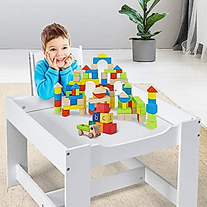 Costzon Kids Table and Chair Set, 3 in 1 Wooden Activity Table with Storage Drawer, Detachable Tabletop for Children Drawing Reading Art Craft, Playroom, Nursery, Toddler Table and Chair Set, Gray