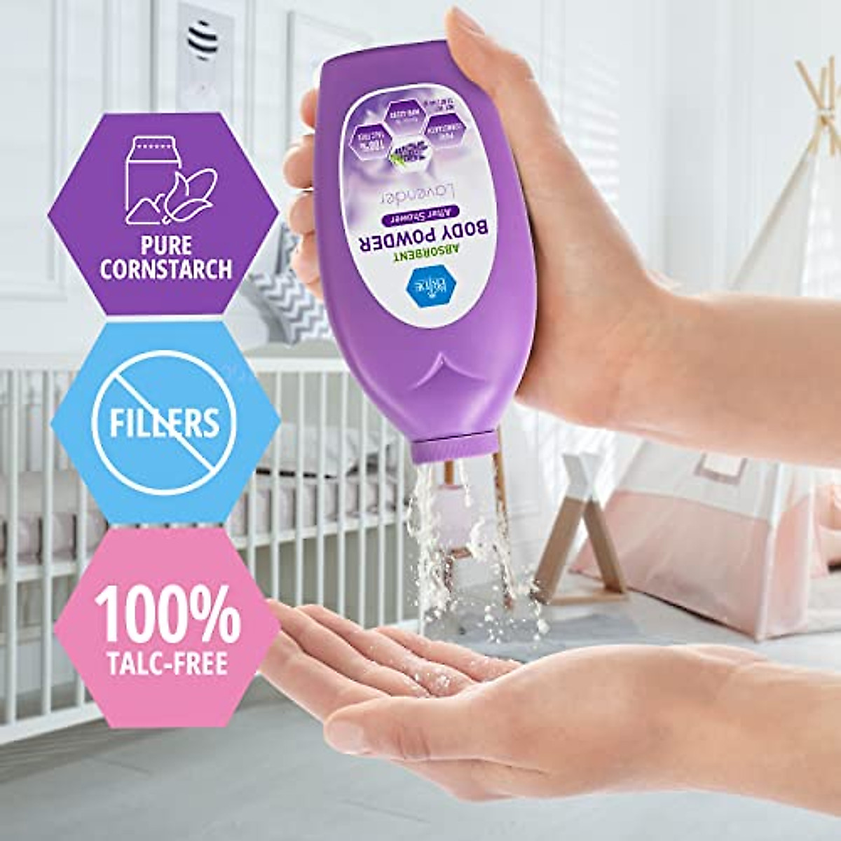 MED PRIDE Premium 100% Talc Free Baby Powder - Pure Cornstarch Absorbent Baby Powder for Odor & Moisture Protection- Paraben-Free Soothing Dusting Powder for Diaper Rash, Chaffing - Lavender 13oz