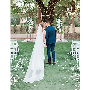 BEAUTELICATE Bridal Wedding 2 Tiers Long Cathedra Veil Cut Edge with Comb White Ivory Off-White