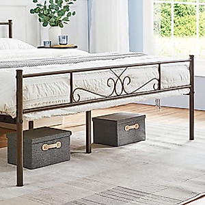 Yaheetech Classic Metal Platform Bed Frame with Headboard and Footboard Flower Design Mattress Foundation Easy Set Up Structure Full Size Bronze