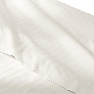 Royal Tradition Striped 300 Thread Count, 100 Percent Cotton 4PC Queen Bed Sheets Set with Deep Pockets, Ivory