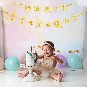 Gold Star Happy Birthday Banner for Twinkle Little Star Party Decorations Star Moon Planet Universe Celestial Hanging Garland for Birthday Party Supplies
