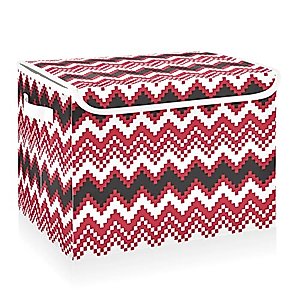 CaTaKu Red Christmas Wave Storage Bins with Lids and Handles, Fabric Large Storage Container Cube Basket with Lid Decorative Storage Boxes for Organizing Clothes