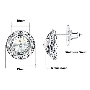 BESTEEL Rhinestone Earrings Round Shaped Acrylic Stone Inside Crystal Halo Stud Earrings for Dance Competitions Stage Opera Performance Wedding Party Earrings Jewelry 15mm(White)