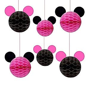 Minnie Birthday Party Decorations - Minnie Inspired Honeycomb Hanging Mouse Ears - Cartoon Mouse Birthday Decorations - 6 Minnie Honeycomb Balls by Jolly Jon (Honeycomb Only)