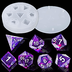 Juome Dice Resin Molds Silicone, DND Dice Silicone Molds for Epoxy Resin Casting with 7 Standard Stereoscopic Dice Cavities, Resin Mold for DIY Dices Making, Table Board Game Dice Lovers Gift