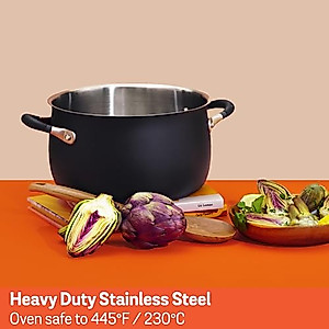 Meyer Stainless Steel Dutch Oven, 5 quart Stock Pot, 9.5" Induction Compatible Stockpot, Dishwasher Safe Casserole Pot, Oven Safe, Matte Black with Silicone Handles, Accent Series Cookware