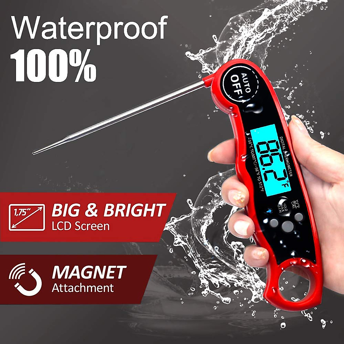 COKEA Instant Read Meat Thermometer for Grilling and Kitchen. Upgraded with Waterproof and Backlight Functions. Best Digital Meat Thermometer Probe-BBQ Cooking Baking.