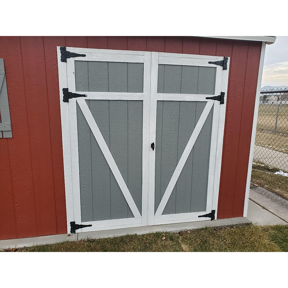 HOME MASTER HARDWARE 8 in Heavy Duty Decorative T Strap Hinge Shed Storage Gate Barns Tee Hinges with Screws Black Finish 6 Pack