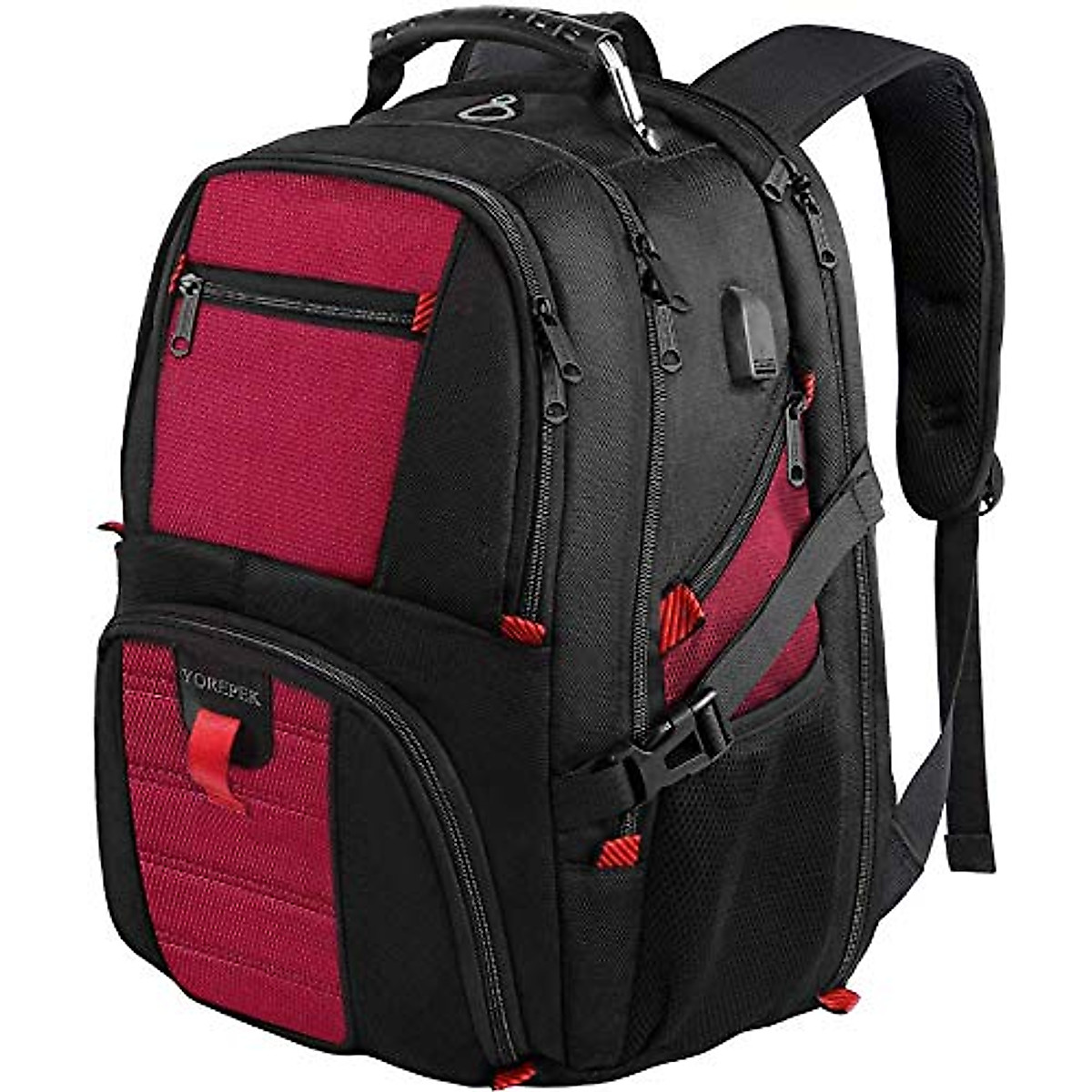 YOREPEK Travel Backpack, Extra Large 50L Laptop Backpacks for Men Women, Water Resistant College Backpack Airline Approved Business Bag with USB Charging Port Fits 17 Inch Computer, Bright Red