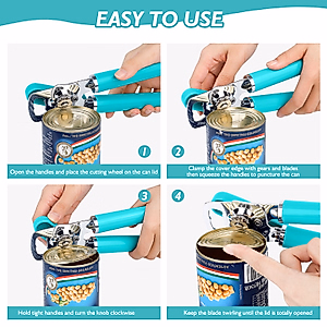 Mebotem 10 Colors Can Opener Manual Handheld Heavy Duty Hand Can Opener Smooth Edge Stainless Steel Can Openers Top Lid Kitchen Gadgets, Best Large Rated Easy Turn Knob, with Bottle Opener, Aqua Sky