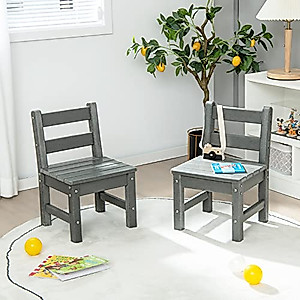 Costzon Kids Chair, 2PCS All-Weather & Heavy-Duty Children Learning Chairs w/Backrest for Playroom, Nursery, Backyard, Garden, Indoor & Outdoor Gift for Boys Girls, Waterproof Toddler Chair (Grey)