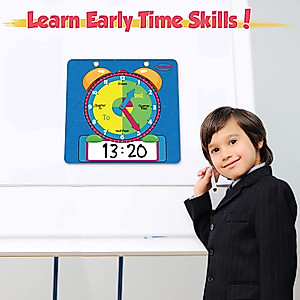 Magnetic Writable Dry Erase Learning Clock | Clock for Kids Learning to Tell Time | Large 12" Demonstration Teaching Time Practice Clock with Dry Erase Writing Surface | Pen Included | (Dark Blue)