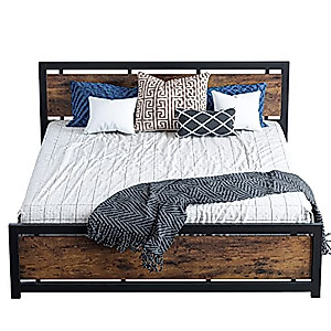 LIKIMIO California King Bed Frames, Platform Bed King with Headboard and Strong Metal Support Frame, Easy Assembly, Noise-Free, No Box Spring Needed, Cal King/Vintage Brown