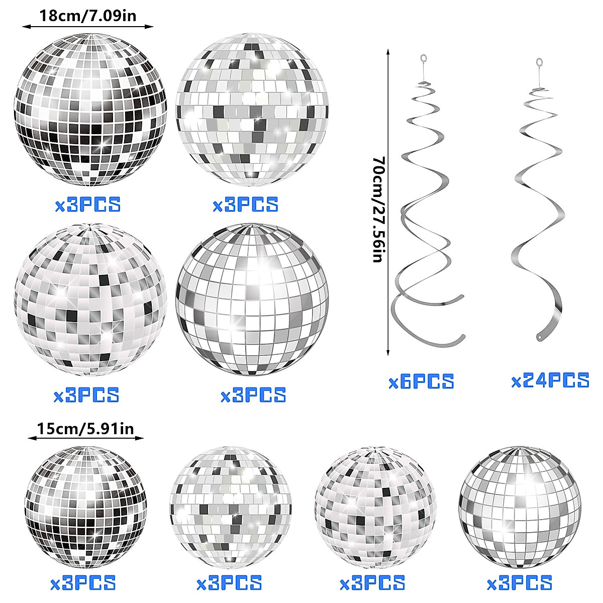 54 Pieces Disco Party Decorations Disco Ball Hanging Swirls 70s Party Hanging Swirls Ceiling Decor for Disco Fever Party 70s Hippie Birthday Party Favors Supplies (Hanging Swirl)