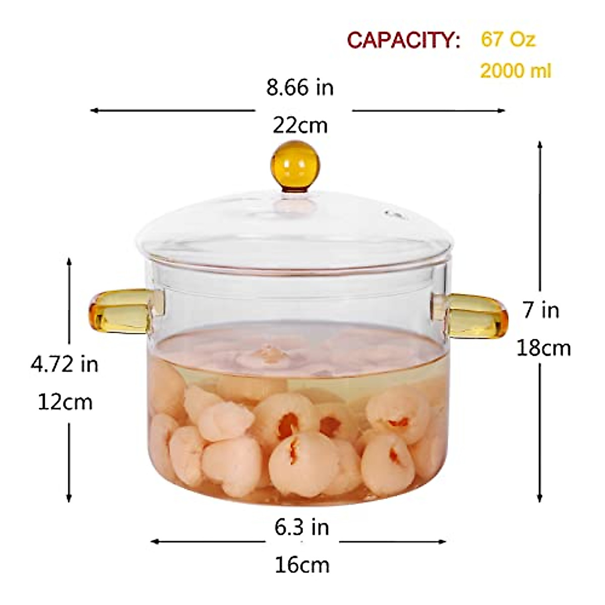 Tzerotone Glass Pots for Cooking on Stove, 2 L/67 FL OZ Heat-resistant Glass Clear Pot and Pan with Lid, Glass Simmer Pot Set for Noodle, Soup, Milk,Tea, Glass Saucepan Stove and Dishwasher Safe