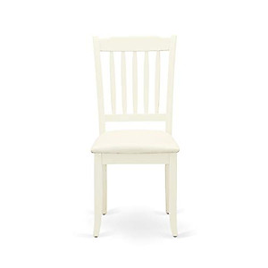 East West Furniture DLDA3-WHI-C 3Pc Dinette Set Includes a Rounded Kitchen Table with Drop Leaves and Two Vertical Slatted Linen Fabric Seat Dining Chairs, White Finish, 3