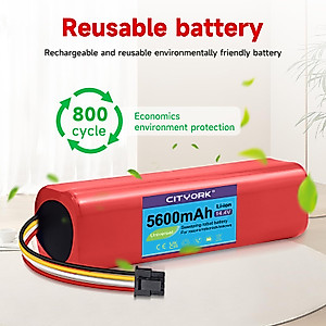 CITYORK Replacement Battery for Xiaomi Roborock S4 S4 Max S5 S5 Max S6 S7 S55 S50 S51 S55, for Xiaowa C10 E25 E20 E35 Vacuum Robot Cleaner, 5600mAh 14.4V