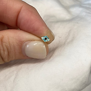 Jewelryweb | Evil Eye Nose Bone 14k Gold | Solid 14 Eyeball Nose Stud | Blue Simulated Diamond CZ | Multi Blue Eye Piercing Stud | Dainty 20 Gauge 20g
