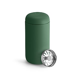 Fellow 12 oz Carter Move Travel Mug - Vacuum-Insulated Stainless Steel Travel Coffee Mug - Coffee Tumbler with Ceramic Interior and Splash Guard - Cargo Green