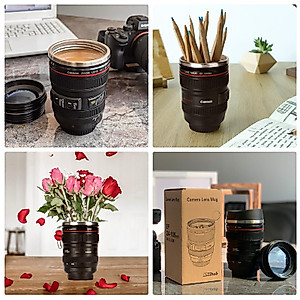 AMZHUB Camera Lens Coffee Mug,Travel Coffee Cup,Stainless Steel Lens Mug Thermos Camera Lens Mug with Lid and Spoon,Cool Gifts for Photographers Men and Women