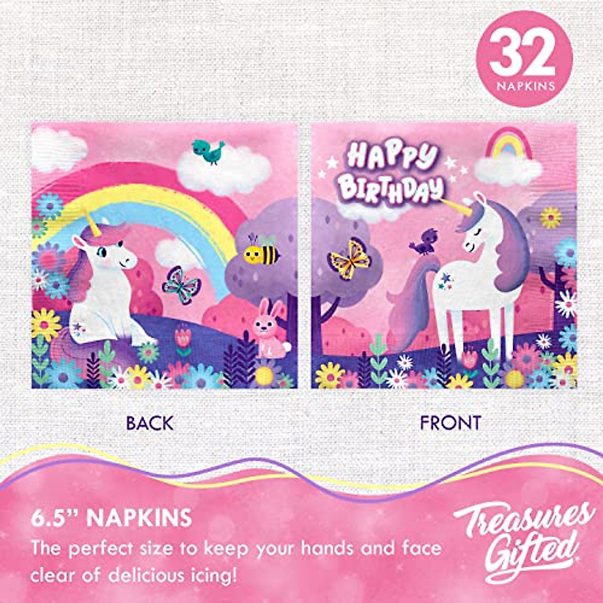 Treasures Gifted Rainbow Unicorn Birthday Party Supplies - Serves 24 Guests - Dinnerware Starter Set - Unicorn Party Supplies Including Unicorn Napkins & Unicorn Plates for Birthday Parties