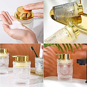 Glass Foam Soap Dispenser, Portable Press Soap Bottle, Refillable Foaming Pump Bottle with Gold Pump, Foam Hand Soap Dispenser for Bathroom Kitchen, Modern Home Bathroom Decor