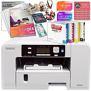 Sawgrass UHD Virtuoso SG500 Sublimation Color Printer Starter Bundle with Paper, Inks, Blanks, Designs