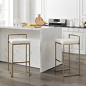 Crosley Furniture Harlowe Bar Stool, Set of 2, Creme and Gold