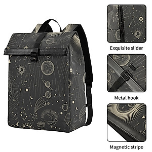 Moon And Stars Goth Travel Roll Top Backpack for Men, Expandable Waterproof Trendy Laptop Backpack