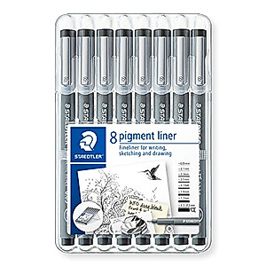 STAEDTLER Pigment Liner Fineliner Pens with Assorted Line Width - Black (Set of 8)