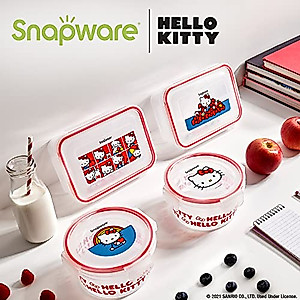 Snapware 8-Pc Plastic Food Storage Containers Set, 4.6-Cup & 3-Cup Meal Prep Containers , Non-Toxic, BPA-Free Lids with 4 Tab Locking, Dishwasher, Microwave, and Freezer Safe, Hello Kitty