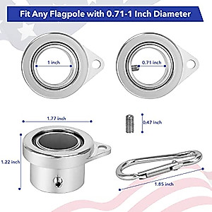 FLAG WIN Aluminum Alloy Flagpole Ring Set with Bearings 2 Pack, Anti Wrap 360°Rotating Flag Mounting Ring Spinning Flag Pole Kit with Carabiner for 0.71-1.00 Inch Diameter Flagpole(Silver)