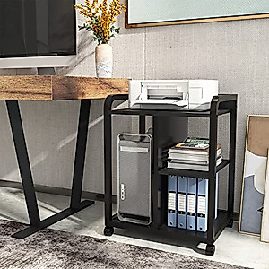 Bertha Burney Printer Stand, 3-Tier Printer Cart with Storage, Mobile Rolling Printer Table with Wheels, Printer Cart with Machine Computer Tower Stand for Home Office