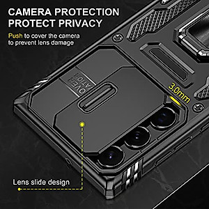LKPINGAN for Samsung Galaxy S22 Ultra 5G Case with Slide Camera Cover &360 Degree Rotating Ring Kickstand, Military Grade Drop Protection Rugged Shockproof Case for Galaxy S22 Ultra 6.8 Inch Black