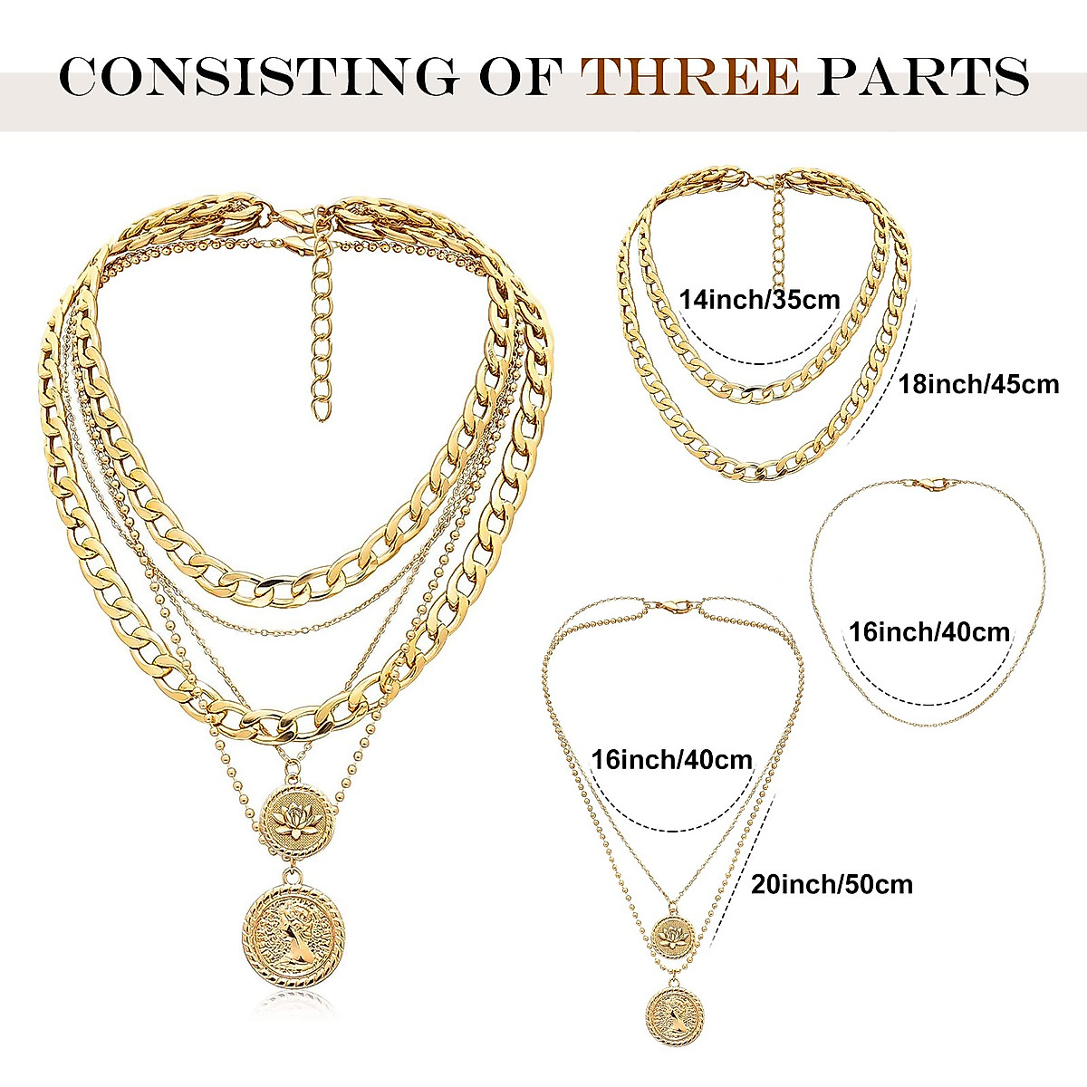 Cysincos Gold Layered Necklaces for Women Chunky Choker Link Chain 14K Golden Plated Pendant Necklace Handmade Dainty Layering Poppy Lotus Rose Necklaces Jewelry Birthday Gifts