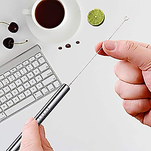 NEBYWOLD Metal Straws Reusable Stainless Steel Straws Bubble Tea Drinking with Silicone Tip and Carrying pack 5 Set - Mix Wide Straw 2 Cleaning Brush and A Portable Bag (Silver)